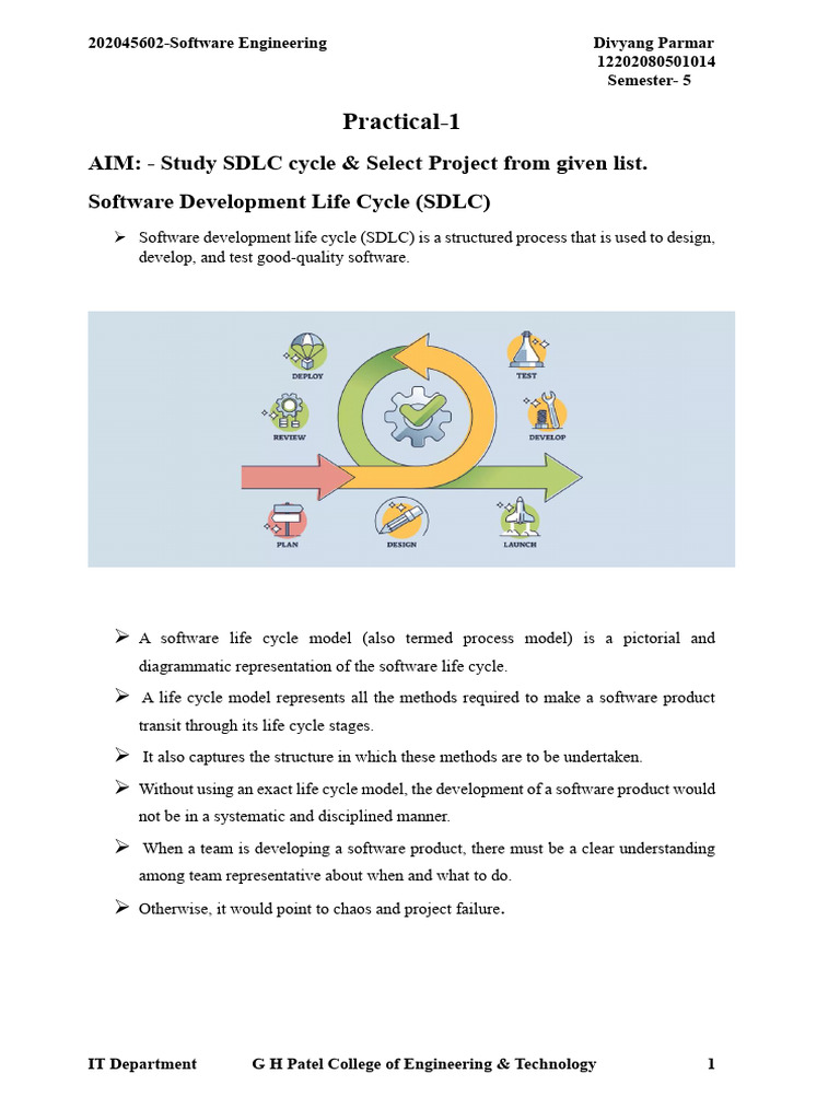 Practical-1: AIM: - Study SDLC Cycle & Select Project From Given List ...