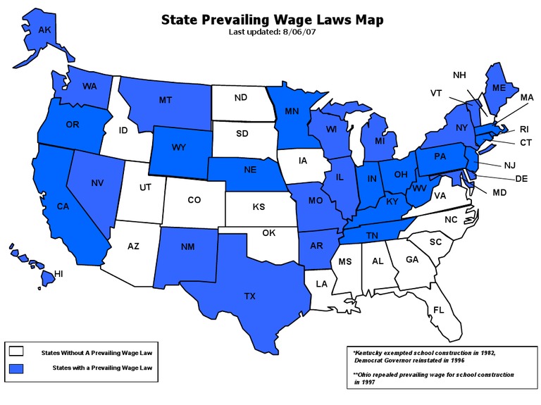 State Prevailing Wage Laws Map | PDF