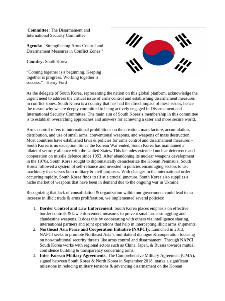 IHMUN Position Paper South Korea DISEC | PDF