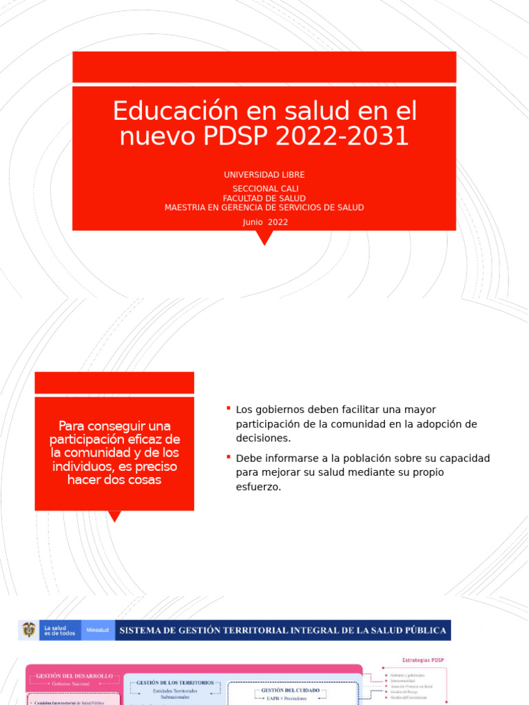 Educación en Salud en El Nuevo PDSP 2022-2031 | PDF