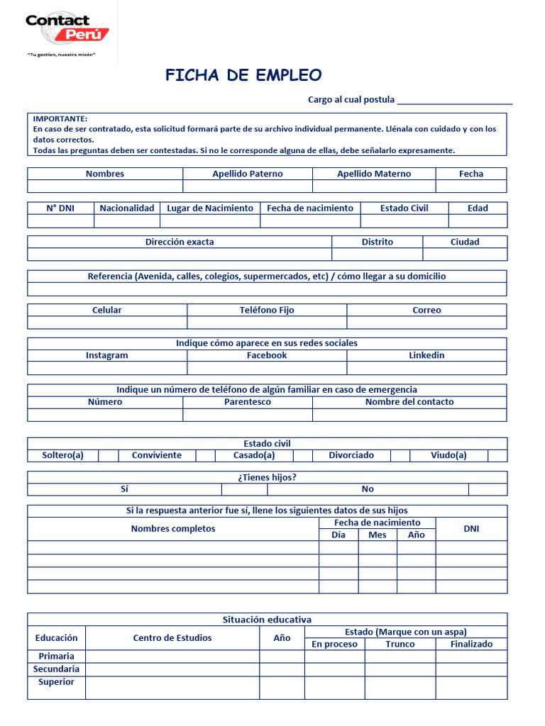 Ficha de Empleo | PDF