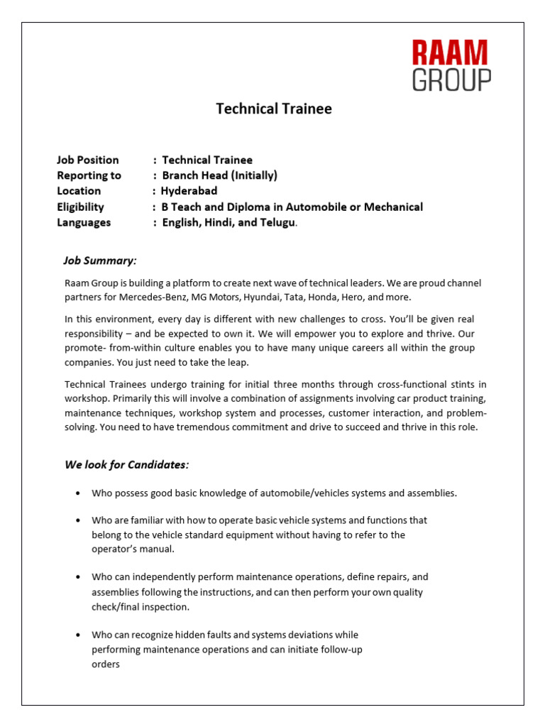 Technical Trainee JD | PDF