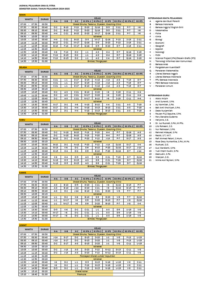 Jadwal KBM 2024-2025 - 23 September | PDF