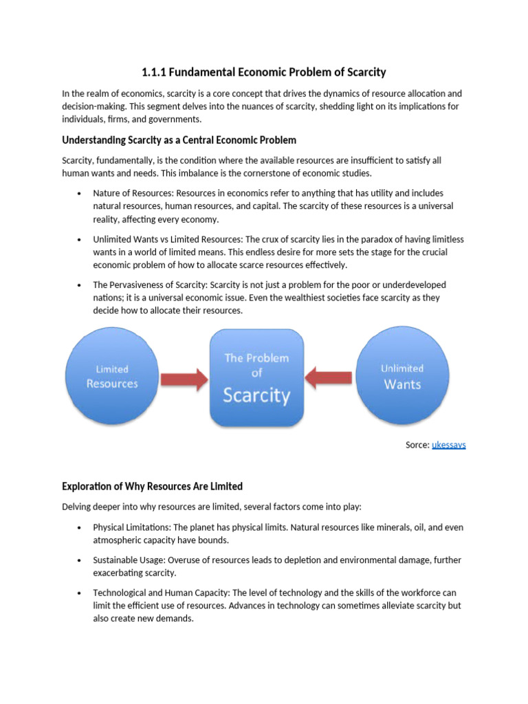 1.1.1 Fundamental Economic Problem of Scarcity | PDF