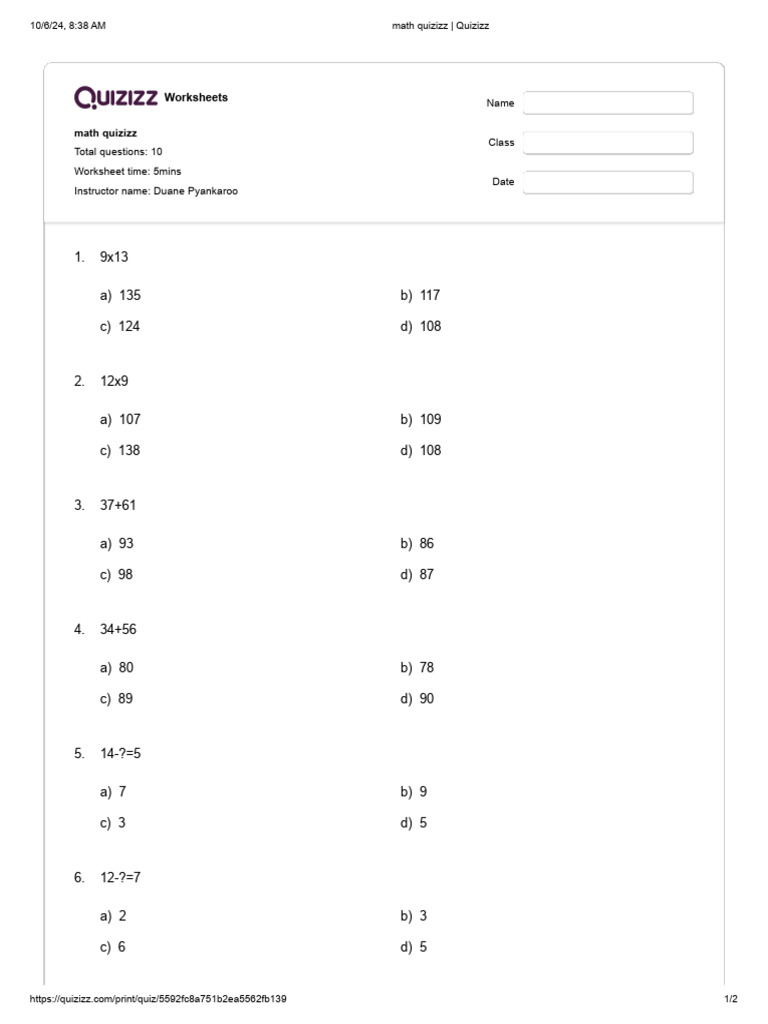 math quizizz _ Quizizz | PDF math quizizz _ Quizizz | PDF
