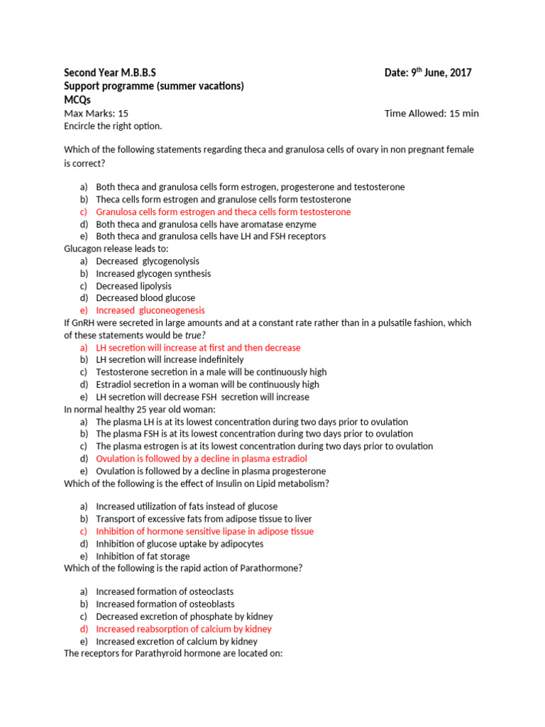 Endocrine Questions | PDF