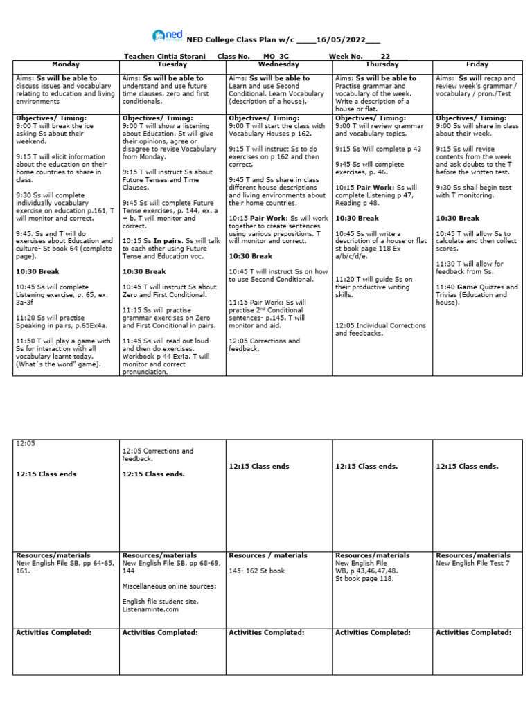 Lesson Plan Week 22 MO - 3G 16 05 22 Cintia Storani | PDF