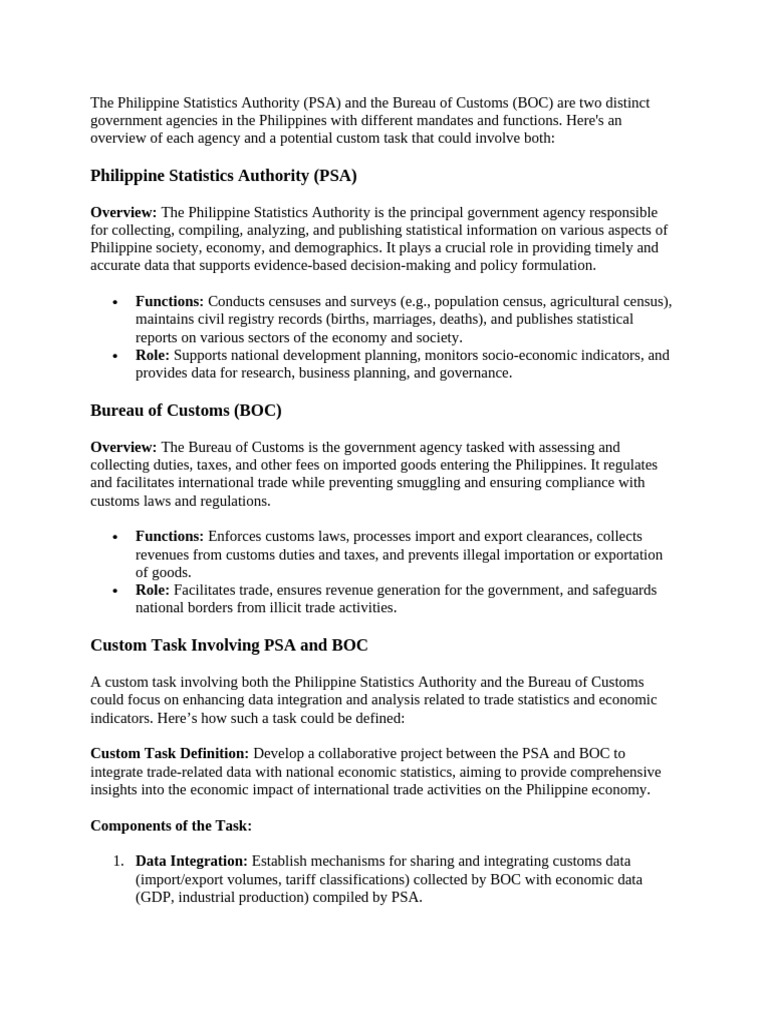 The Philippine Statistics Authority AND BOC REPORT | PDF