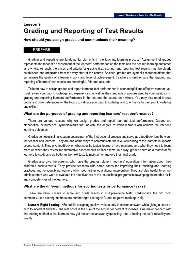Lesson 9 Grading and Reporting of Test Results | PDF
