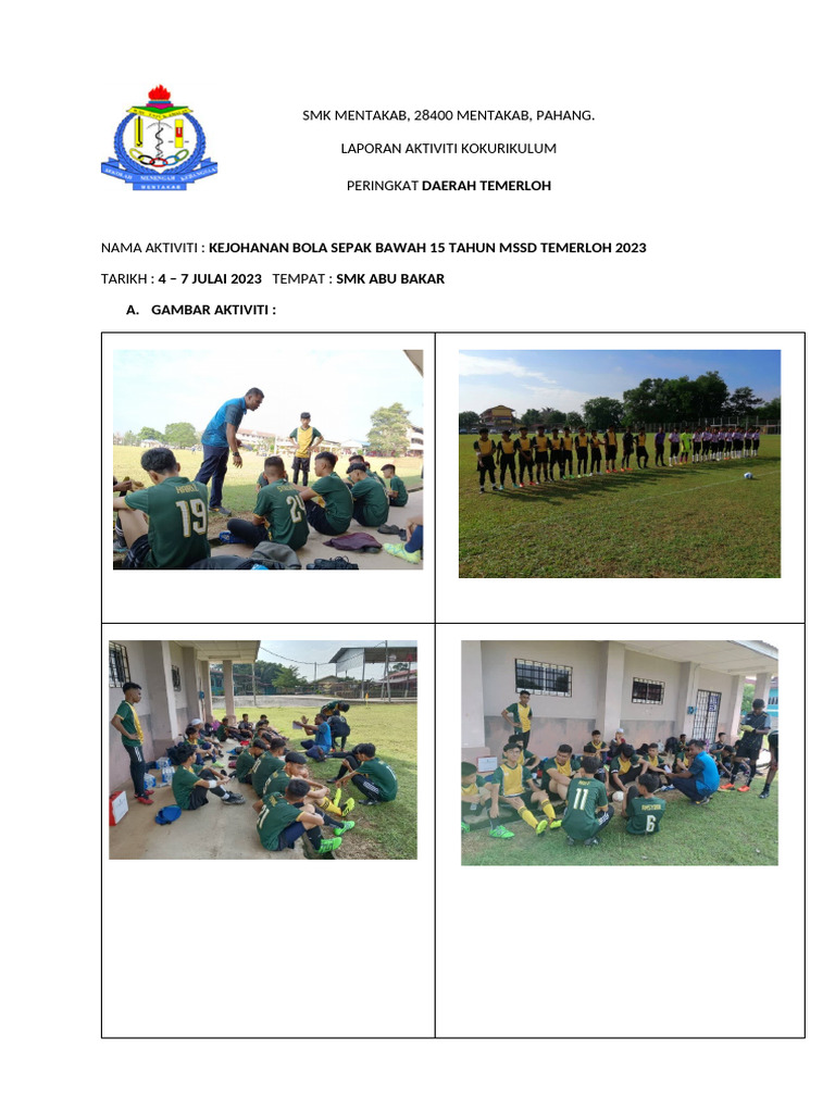 Contoh Laporan MSSD Bola Sepak B15 SMK | PDF | Malaysia | Onomastics