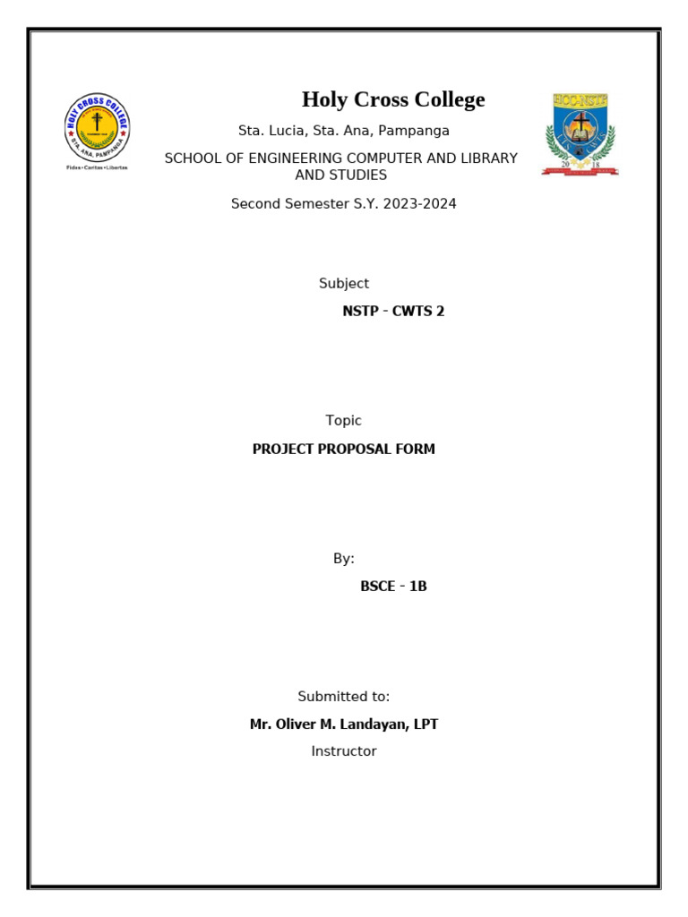PROJECT PROPOSAL BSCE 1B Group 3 | PDF