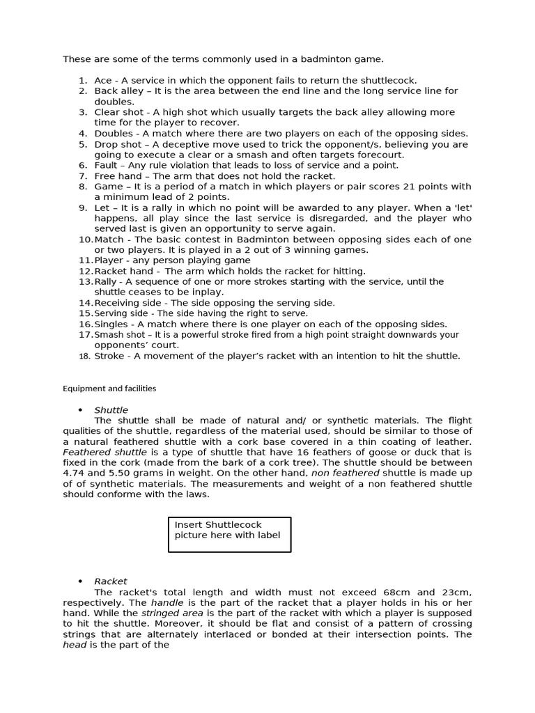 Lesson 2 & 3 Equipment & Facilities | PDF