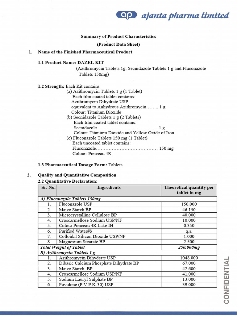 Dazel Kit - Azithromycin Tablets 1g, Secnidazole Tablets 1g and ...
