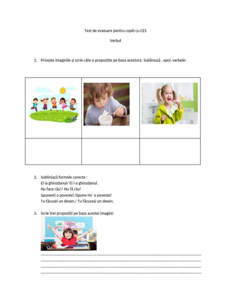 Test de Evaluare Pentru Copiii Cu CES | PDF