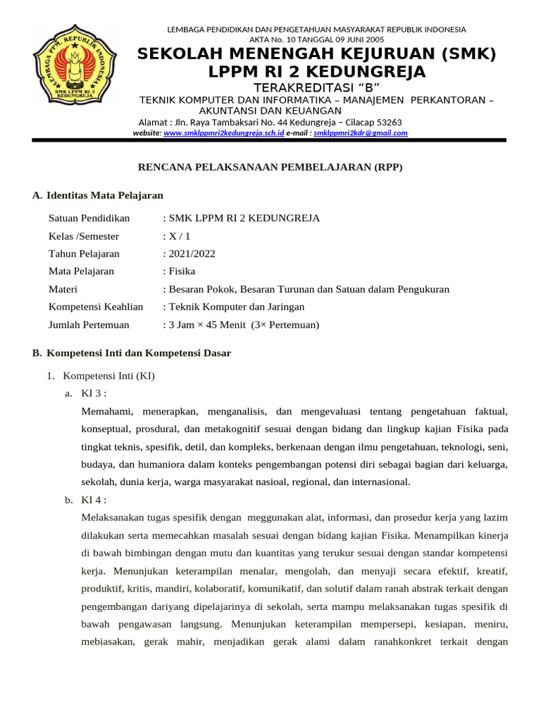 3.1 RPP FISIKA Teknik Kelas X E KTSP | PDF