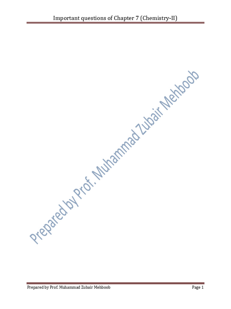 Important Questions of Chapter 7 (Chemistry-II) | PDF