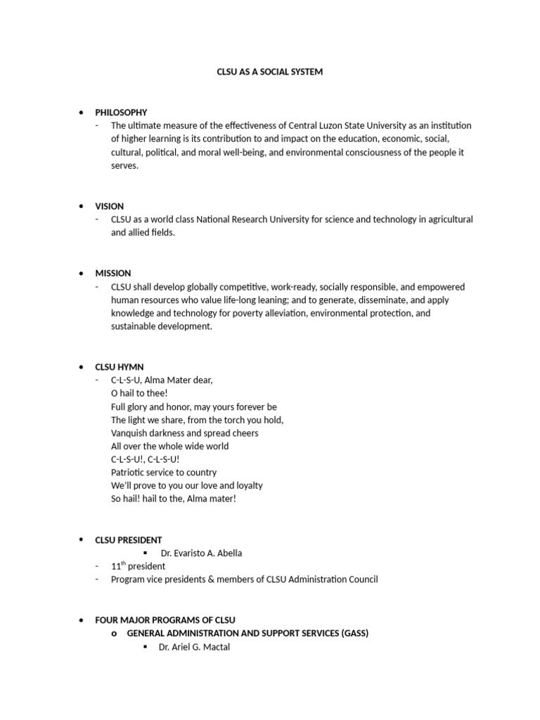 Clsu As A Social System | PDF