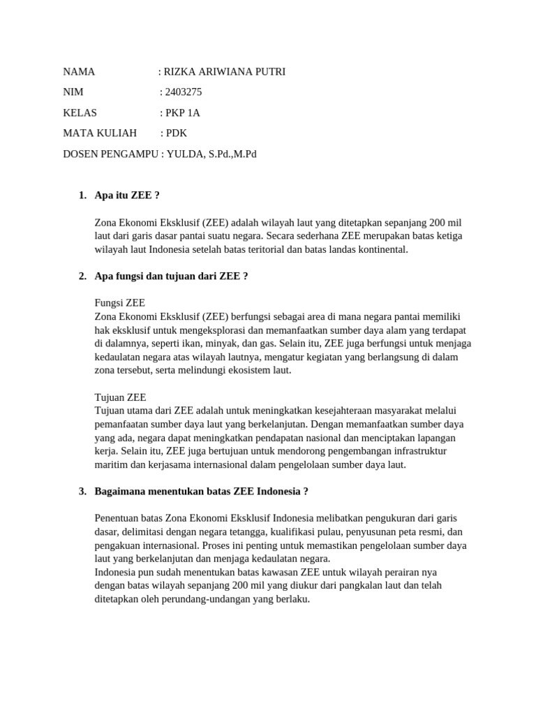 Tugas PDK Mengenai ZEE | PDF