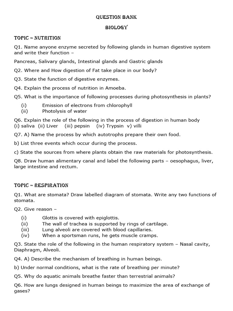 Question Bank Biology - 10 | PDF