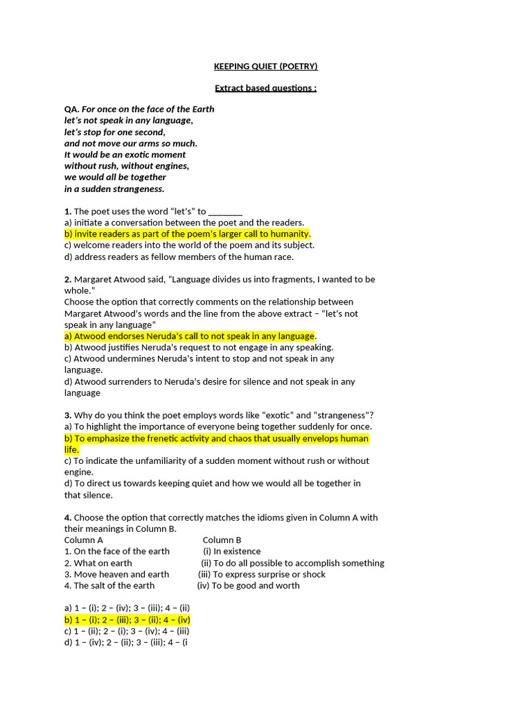 Keeping Quiet (Questions) | PDF