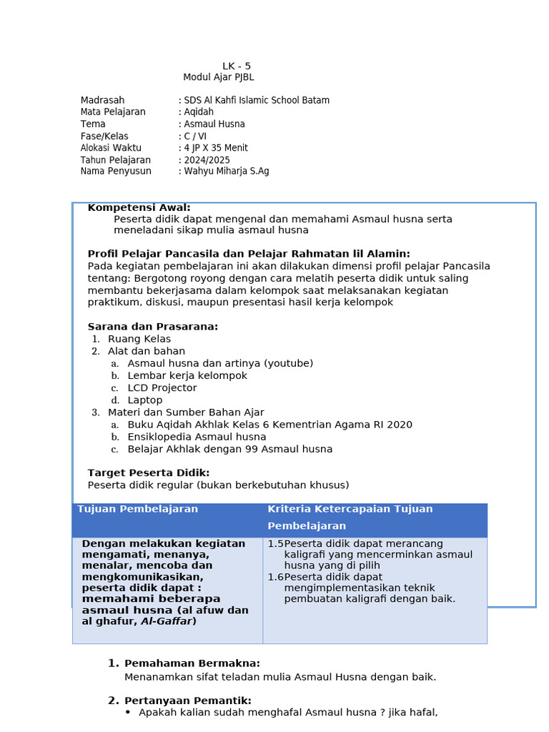 LK 6 PJBL Wahyu | PDF