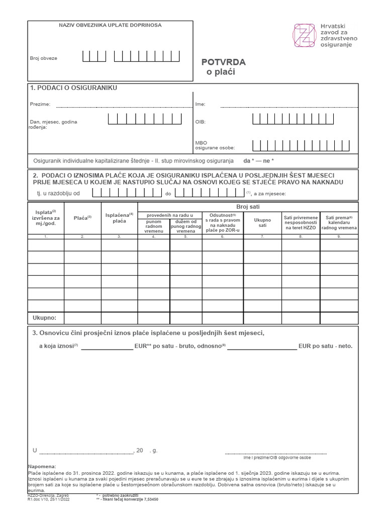 POTVRDA_O_PLACI_ HZZO novi obrazac 2022_25.11.2022 | PDF