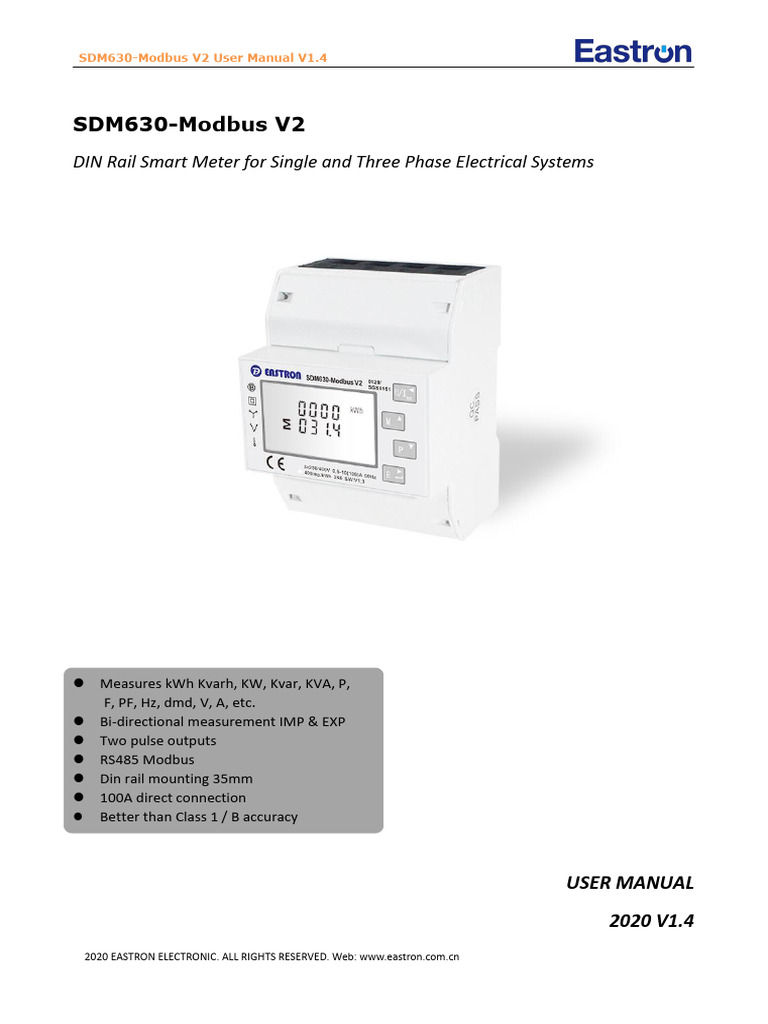 SDM630-Modbus V2: DIN Rail Smart Meter For Single and Three Phase ...