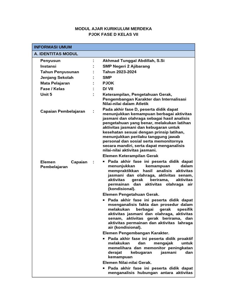 MA Fase D7 PJOK Unit 5 | PDF