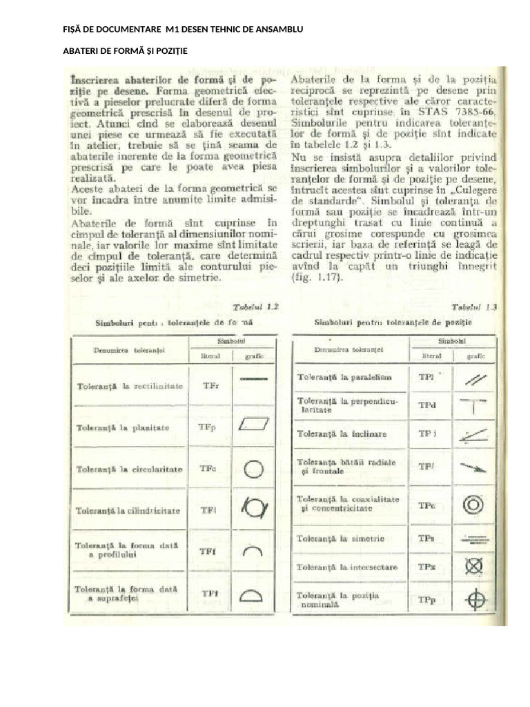 FIȘĂ DE DOCUMENTARE M1 DESEN TEHNIC DE ANSAMBLU. Abateri de Forma Si ...