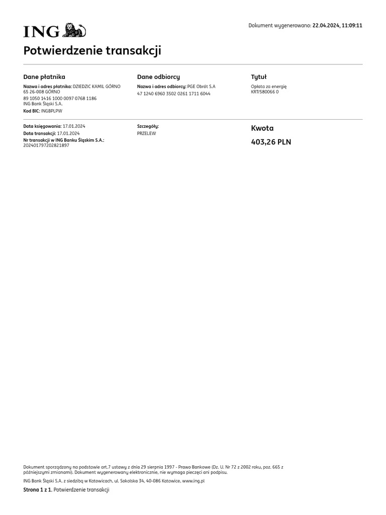 Potwierdzenie Transakcji NR 0185642470 220424 | PDF