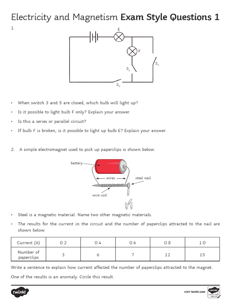 Electricity and Magnetism Exam Style Qns 1 | PDF
