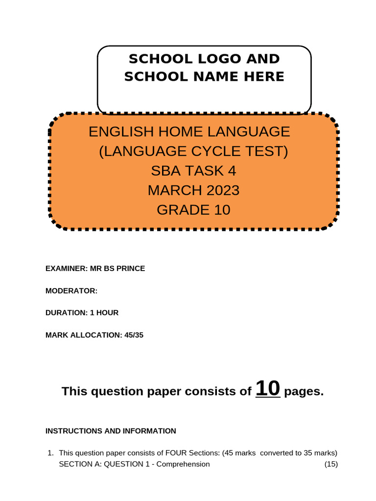 GR.10 Language Cycle Test | PDF