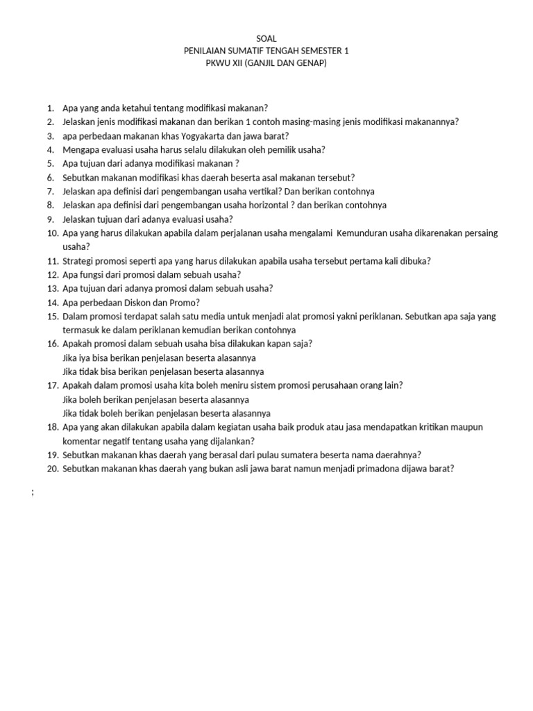 Soal PTS Pkwu Xii | PDF