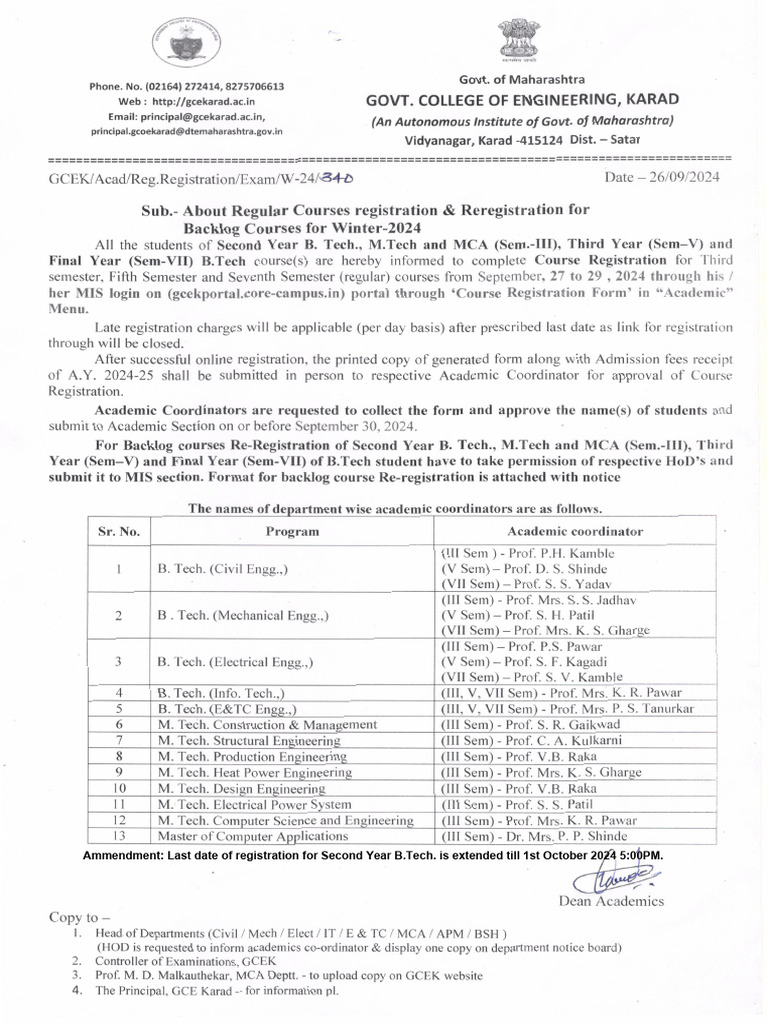 Course Registration Notice Revised | PDF
