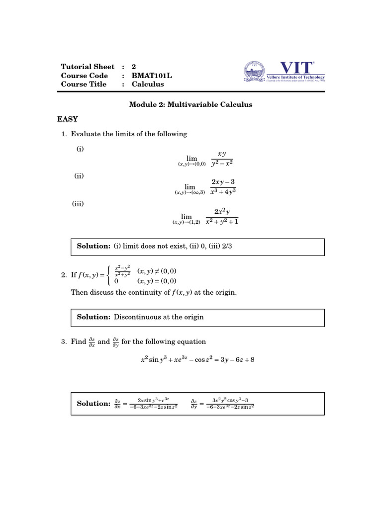 Tutorial Sheet 2 | PDF