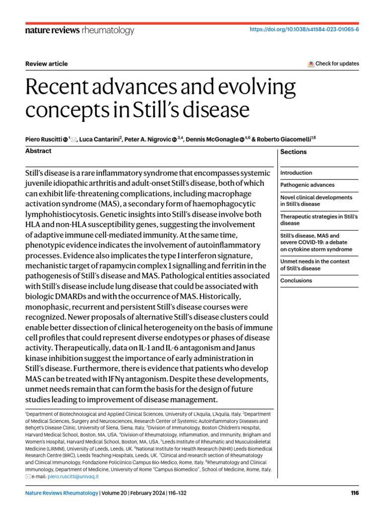 Recent Advances and Evolving Concepts in Still Disease | PDF