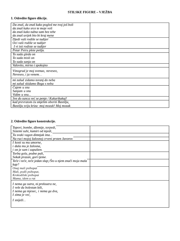 Stilske Figure - Vježba | PDF