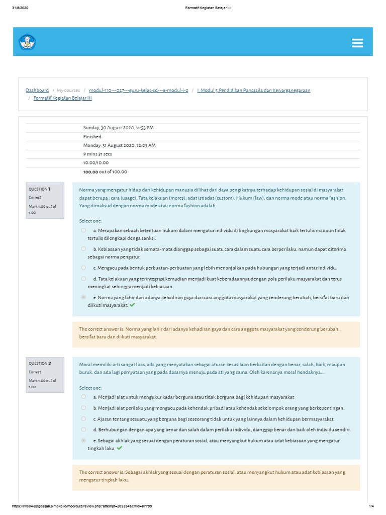 PPKN Tes Formatif KB3 | PDF