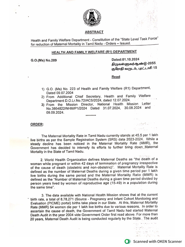 State Level Task Force G.O MS No289 | PDF