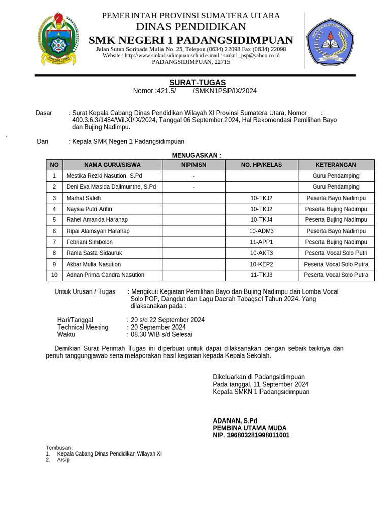 Surat Tugas Pemilihan Bayo Dan Bujing Nadimpu 2024 | PDF