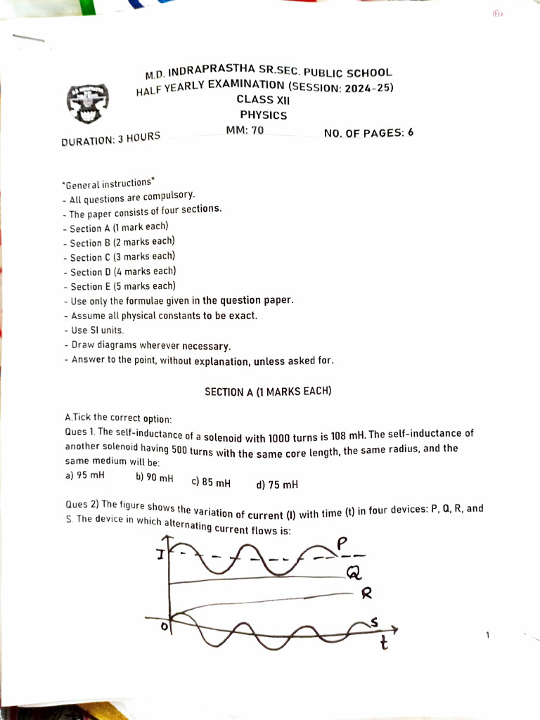 Physics Question Paper | PDF