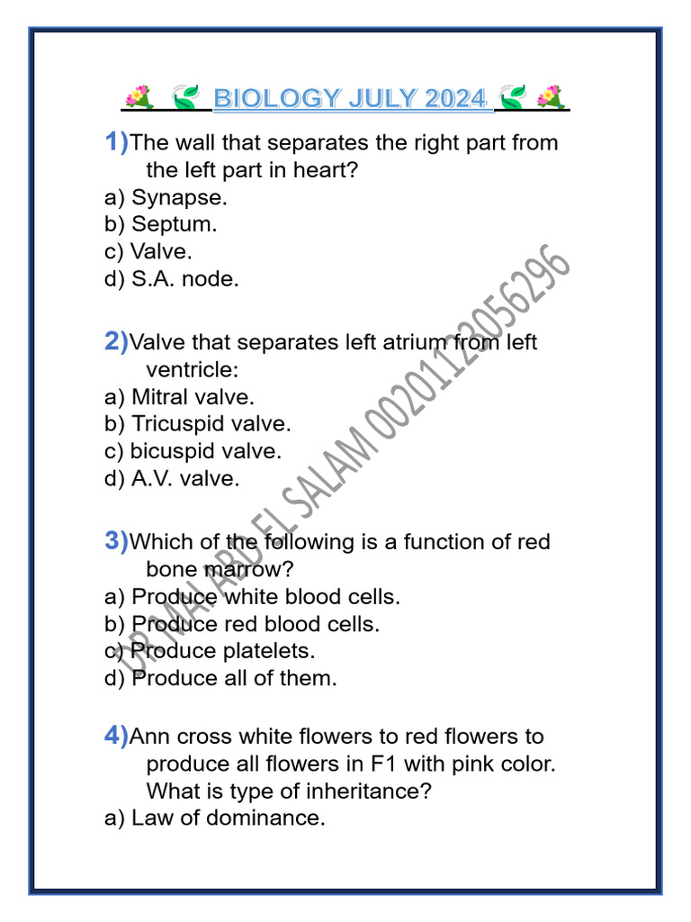 Est Biology July 2024 by DR Mai Abd El Salam. | PDF