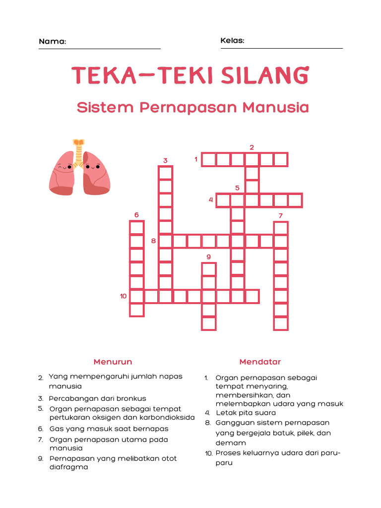 Sistem Pernapasan Teka-teki Silang Merah Muda Illustratif | PDF