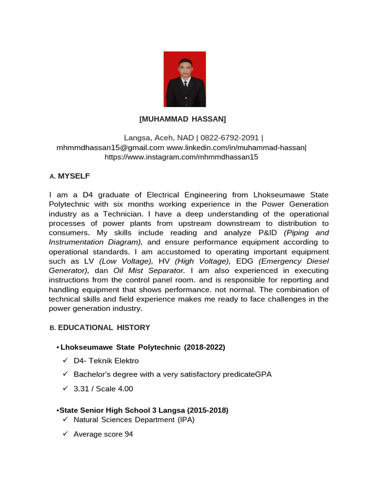 CV - MUHAMMAD HASSAN Perbaikan | PDF