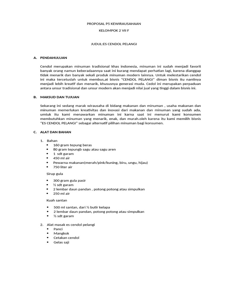 Proposal P5 Kewirausahaan | PDF