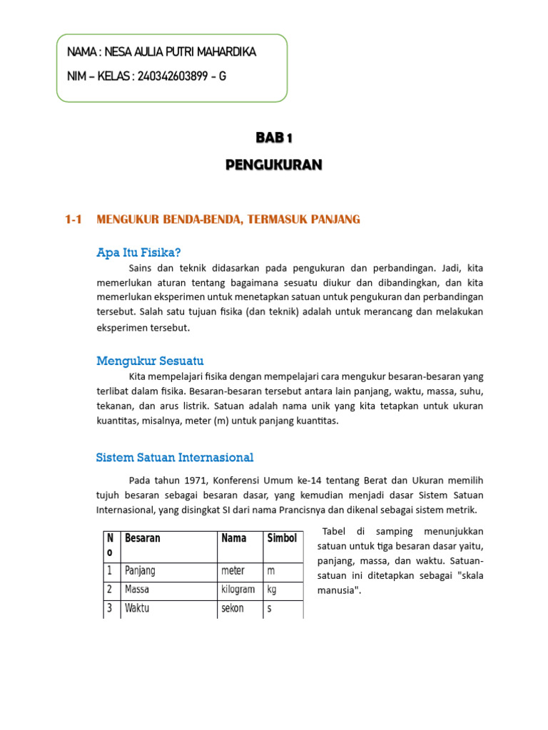 Rangkuman Fisika Bab 1 Pengukuran | PDF