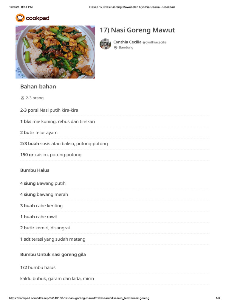 Resep 17) Nasi Goreng Mawut Oleh Cynthia Cecilia - Cookpad | PDF