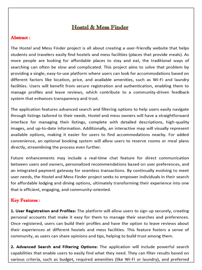 Hostel & Mess Finder | PDF