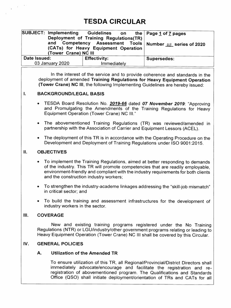 TESDA Circular No. 003-2020 | PDF