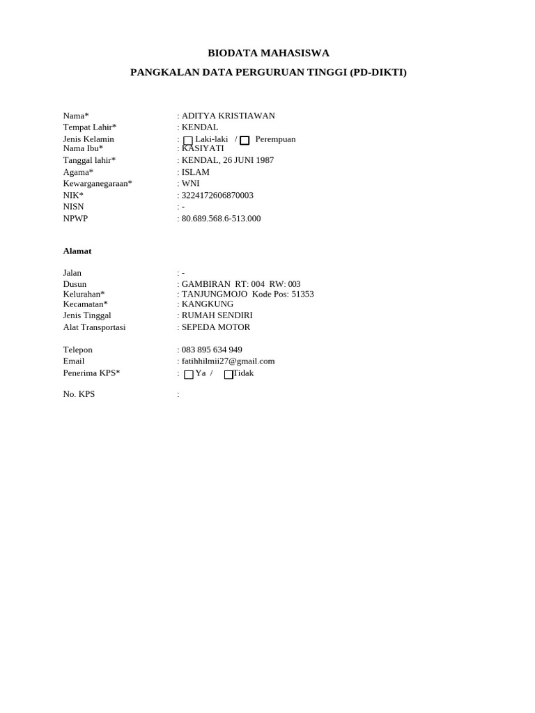 Format Biodata Pd Dikti Pdf